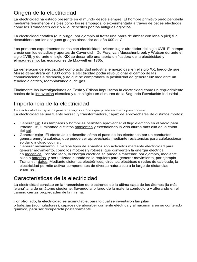 Origen de La Electricidad | PDF | Electricidad | Ingenieria Eléctrica