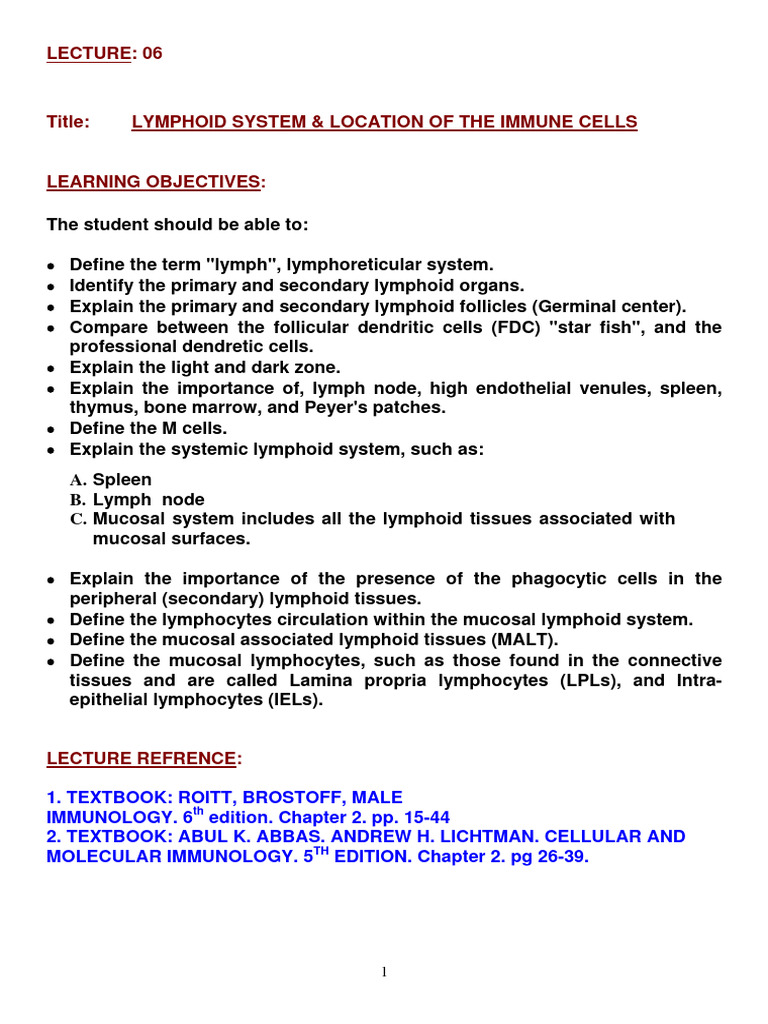 Lecture 06 Lymphoid System And Location Of The Immune Cells Download
