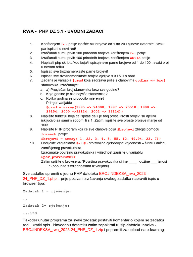 PHP Zadaci Uvod | PDF