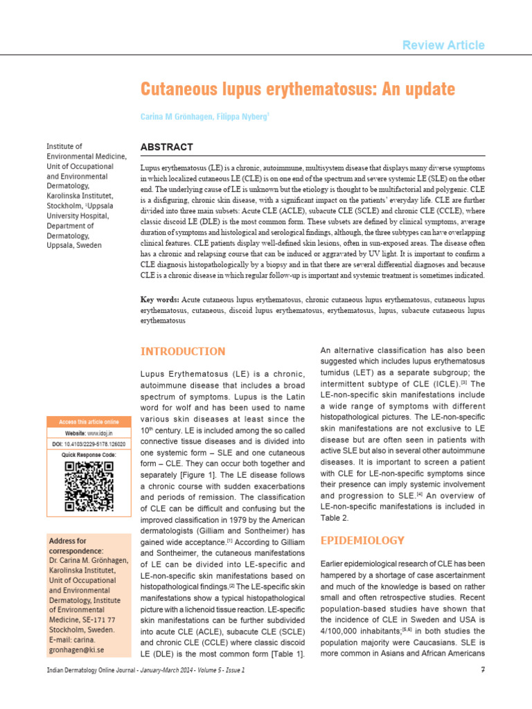 Cutaneous Lupus Erythematosus: An Update: Review Article | PDF | Dermatology | Skin