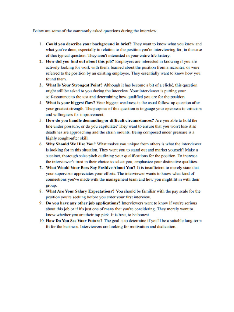 Common Interview Questions | PDF