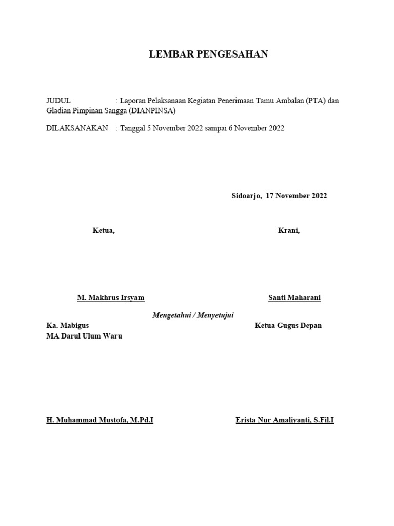 Lembar Pengesahan LPJ | PDF