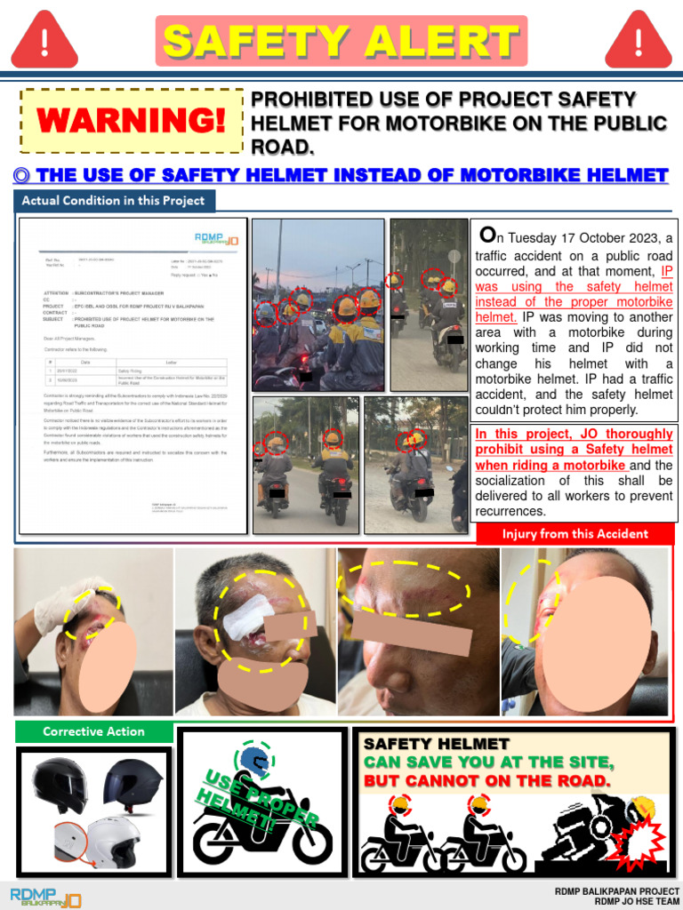 Safety Alert - Prohibited Use of Project Safety Helmet For Motorbike On ...