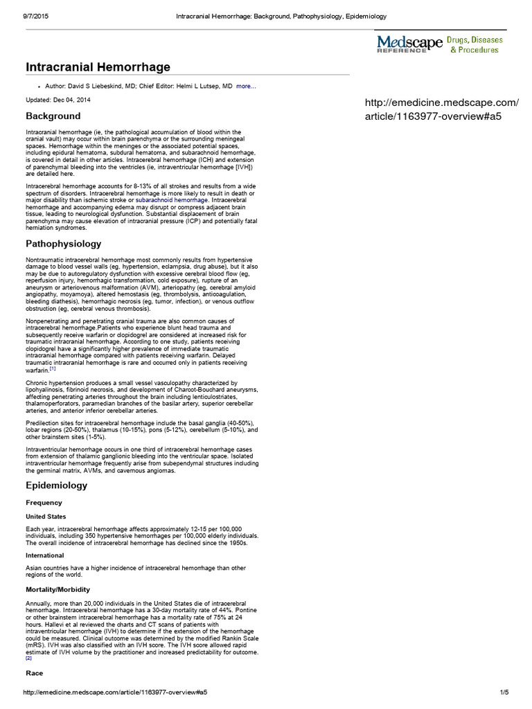 Intracranial Hemorrhage - Background, Pathophysiology, Epidemiology ...