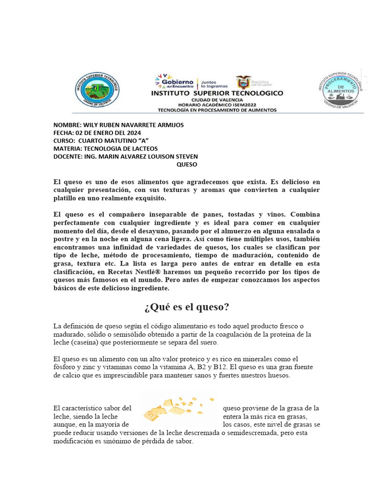 Tipos de Queso Que Exizten Hablar de Cada Uno de Ellos | Descargar gratis PDF | Queso | Ricotta