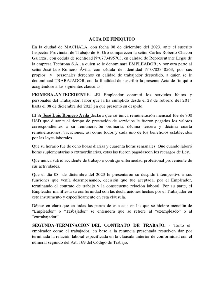 Acta de Finiquito | PDF