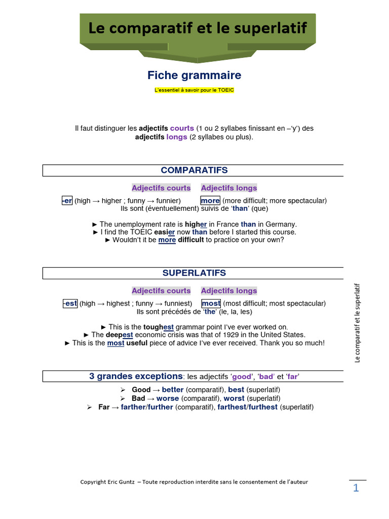 Le Comparatif Et Le Superlatif2 | PDF | Études des langues étrangères