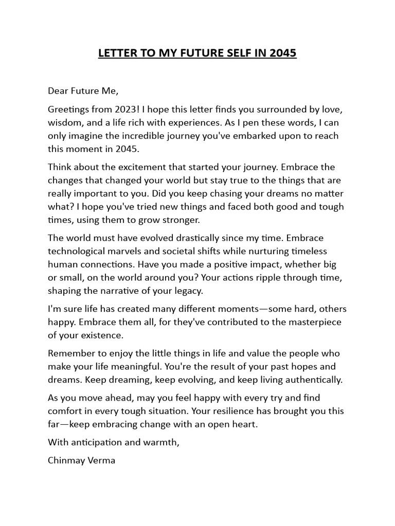 Letter to My Future Self: 2045 Reflection | PDF | Self-Improvement ...