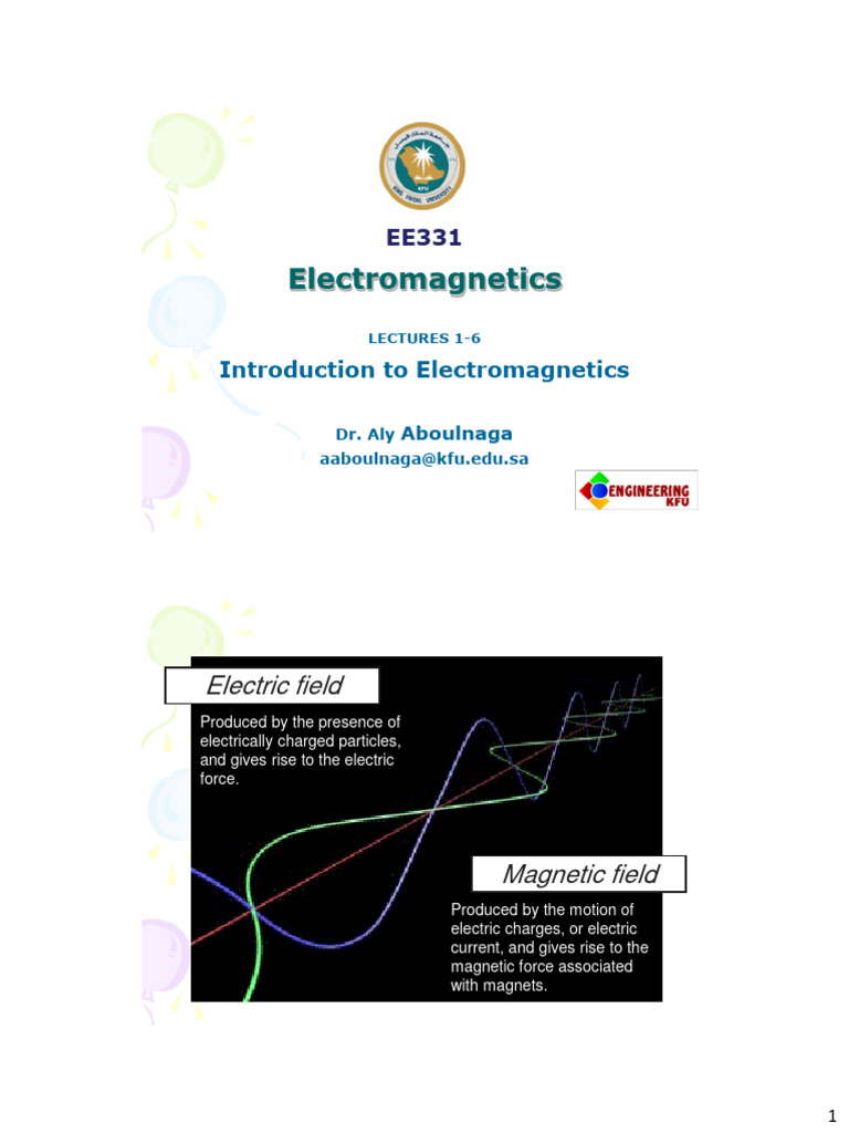 Ee331 Introduction To Electromagnetics Lectures 1 6 Pdf Euclidean Vector Electromagnetic