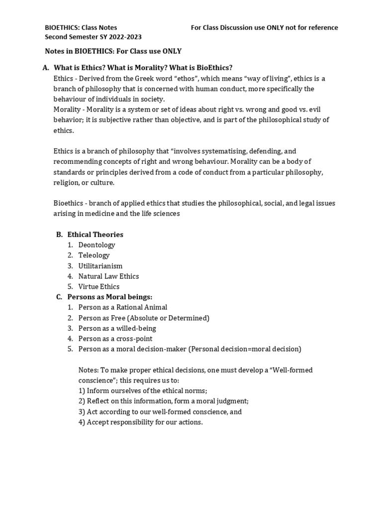 Notes in BIOETHICS | PDF | Career & Growth | Self-Improvement
