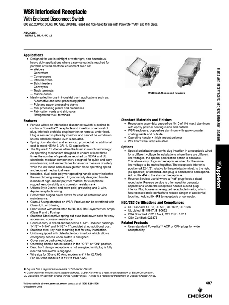 Catalog Appleton WSR Interlocked Receptacle Cover en Us 178392 | PDF ...