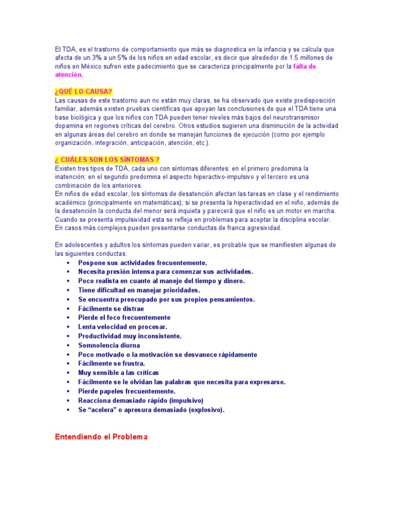 El TDA | PDF | Desorden hiperactivo y deficit de atencion | Cerebro