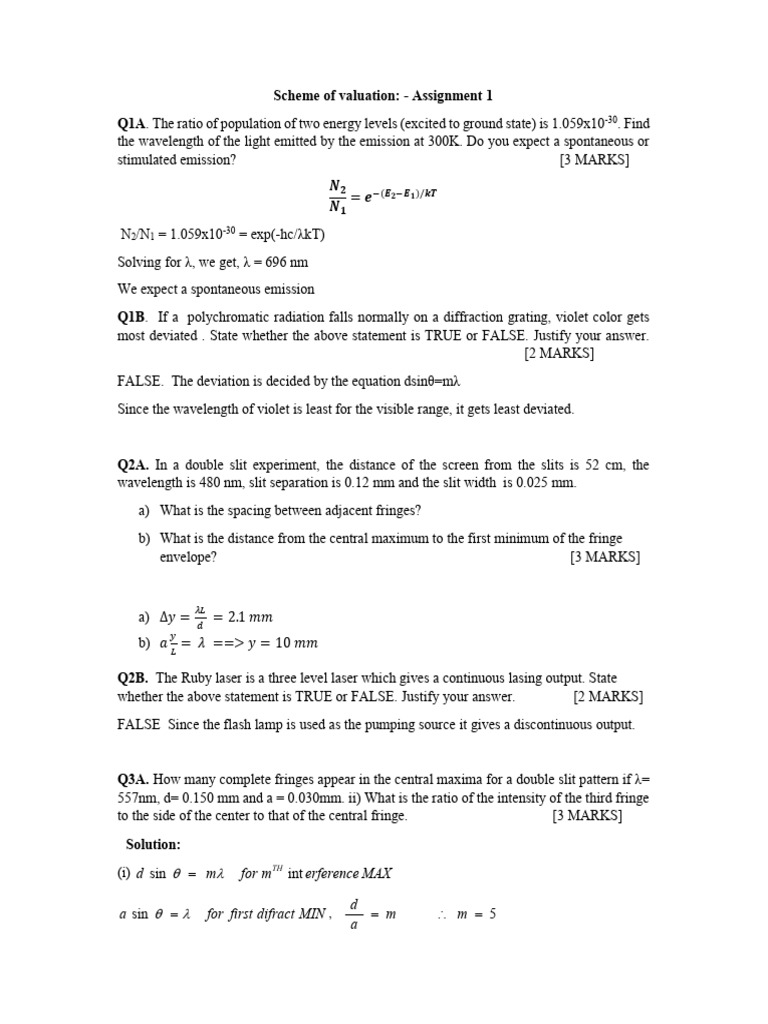 Assignment ENGG PHYSICS | PDF | Laser | Diffraction