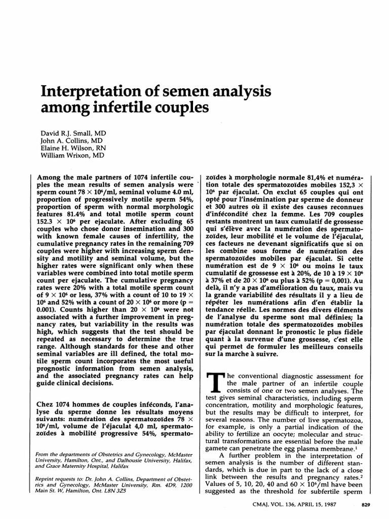 Interpretation of Semen Analysis Among Infertile Couples | PDF