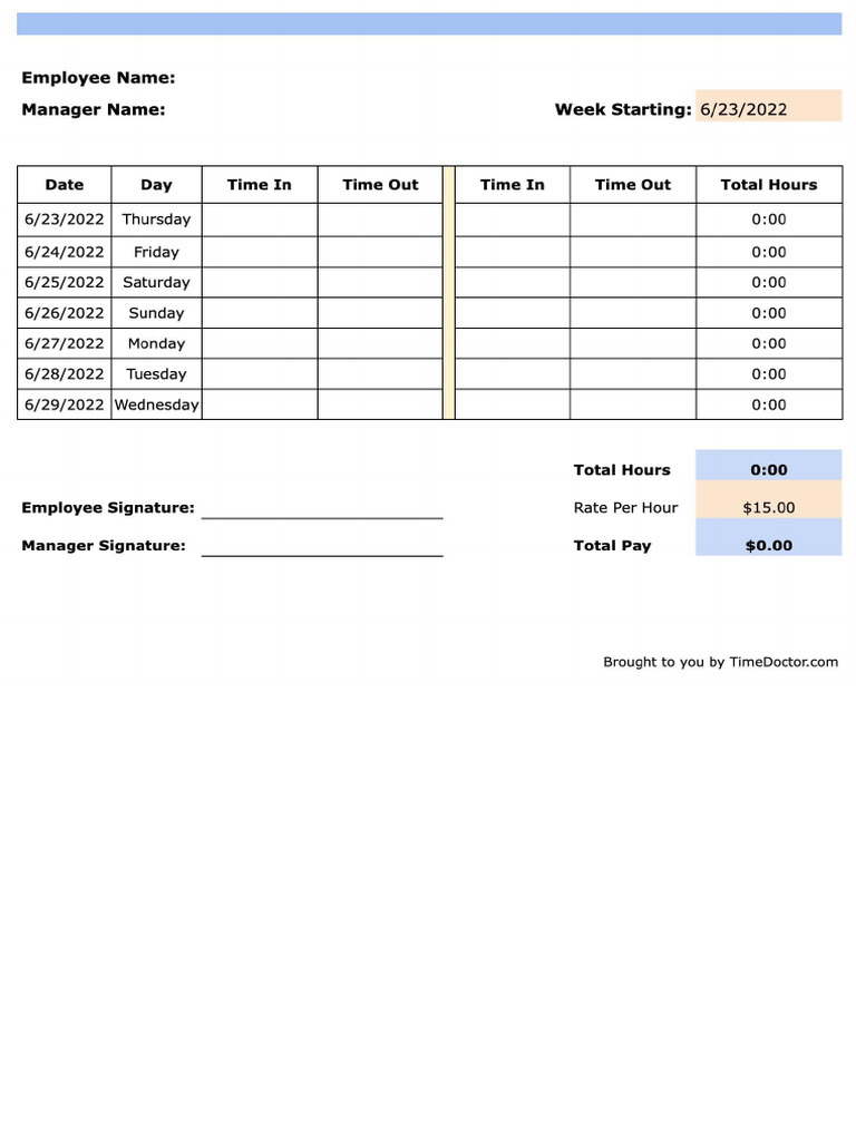 Free Weekly Timesheet Template | PDF