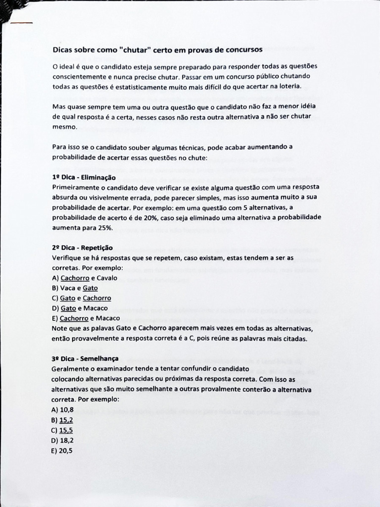Dicas Sobre - Chutar - em Provas de Concursos | PDF