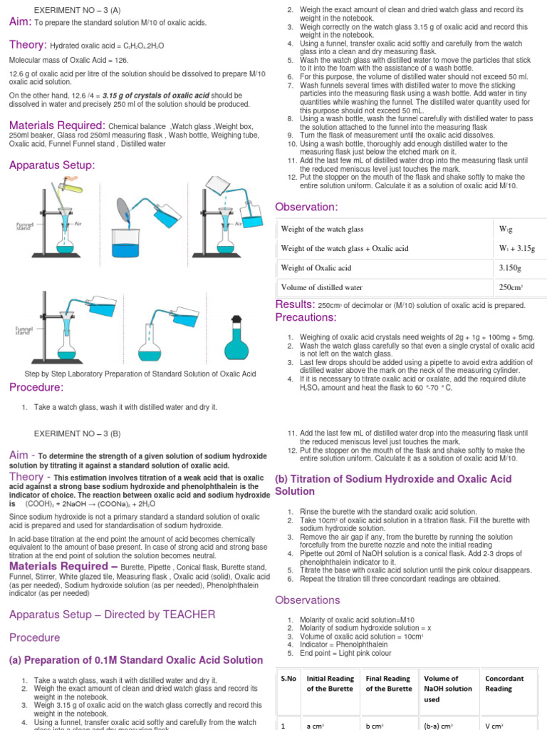 Prepare M/10 Oxalic Acid Solution Guide | PDF | Chemistry | Titration