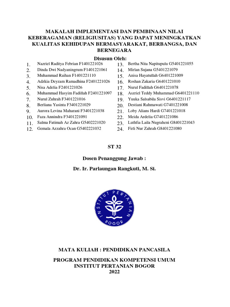 Makalah Implementasi Dan Pembinaan Nilai Keberagaman (Religiusitas ... Makalah Implementasi Dan Pembinaan Nilai Keberagaman (Religiusitas ...