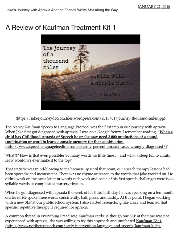 A Review of Kaufman Treatment Kit 1 Jakes Journey With Apraxia 1 21 15 ...