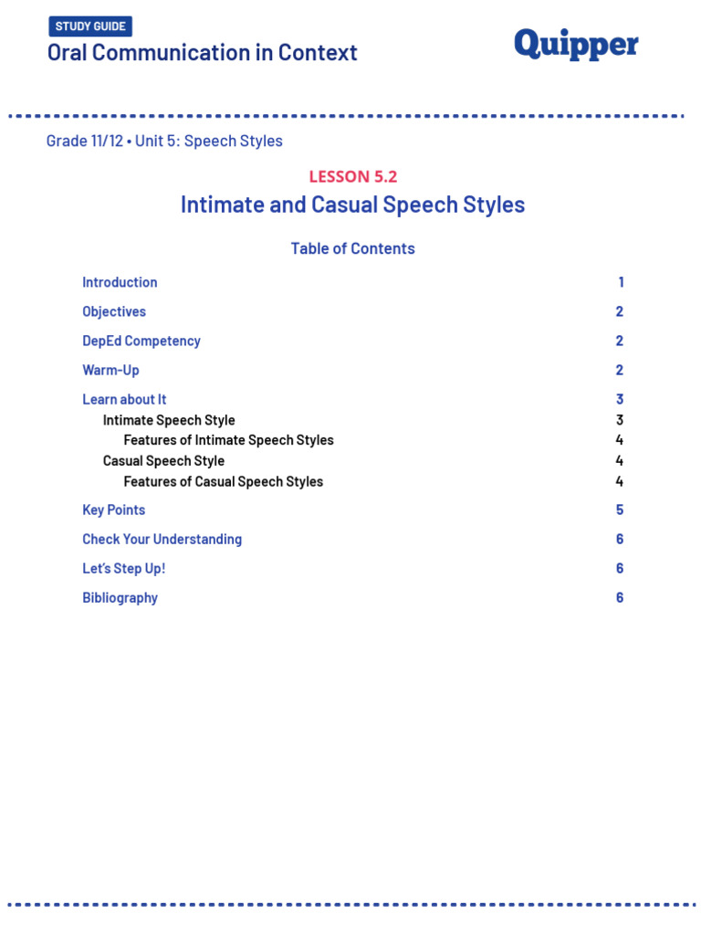 EngOCC 11 Q1 0502 - SG - Intimate and Casual Speech Styles | PDF ...