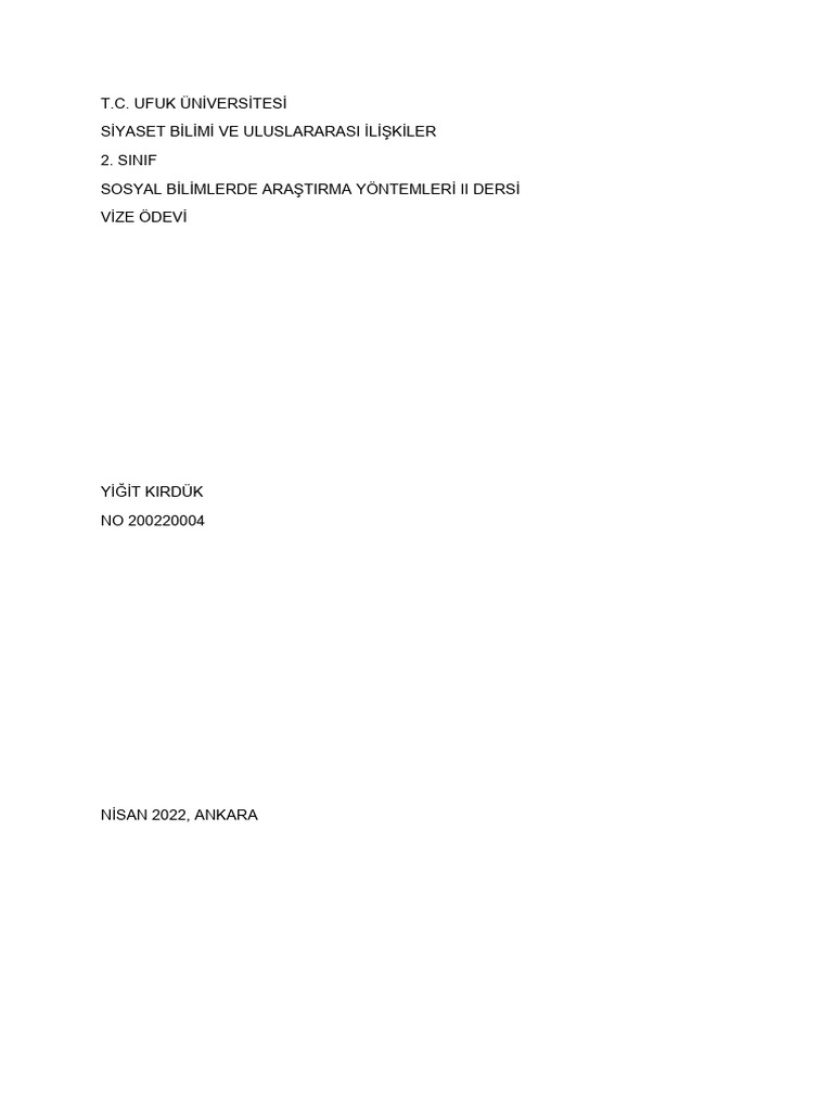 Sosyal Bilimlerde Arastirma Yontemleri II Vize Odevi | PDF