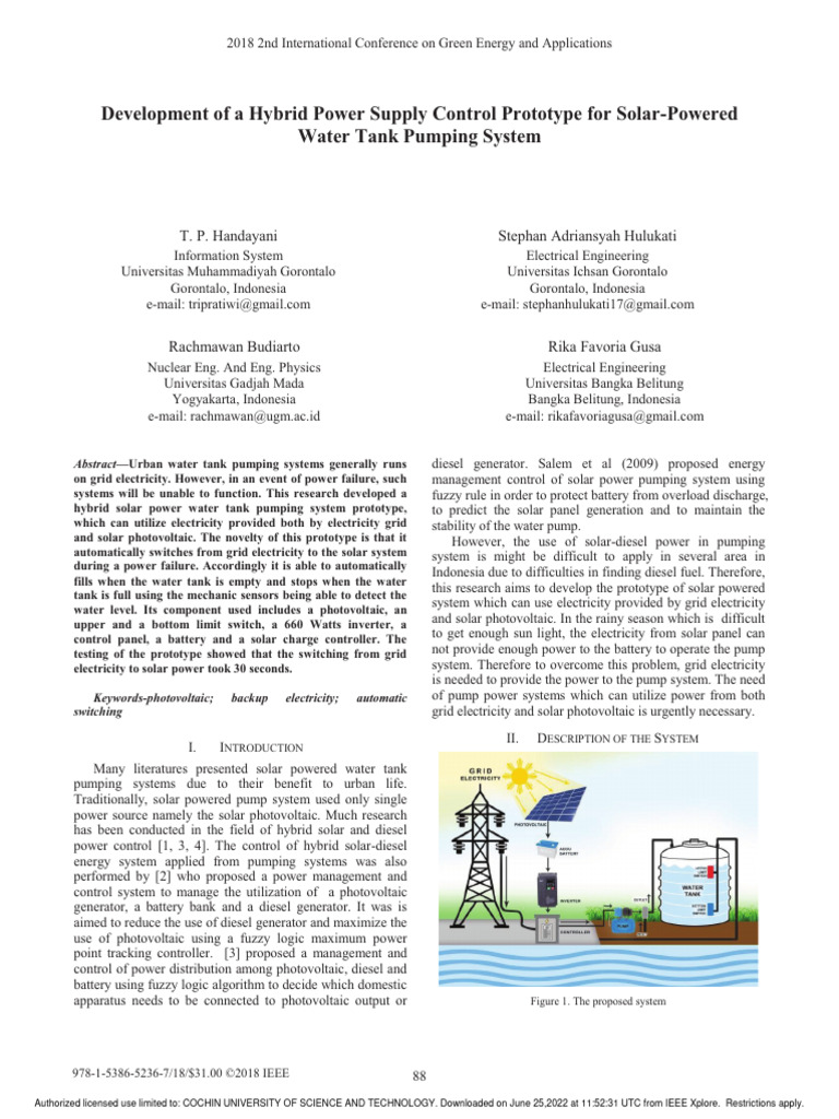 Development of A Hybrid Power Supply Control Prototype For Solar-Powered Water Tank Pumping ...