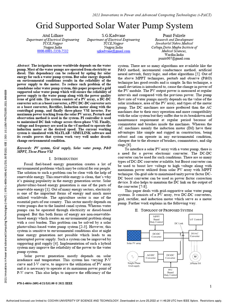 Grid Supported Solar Water Pump System | PDF