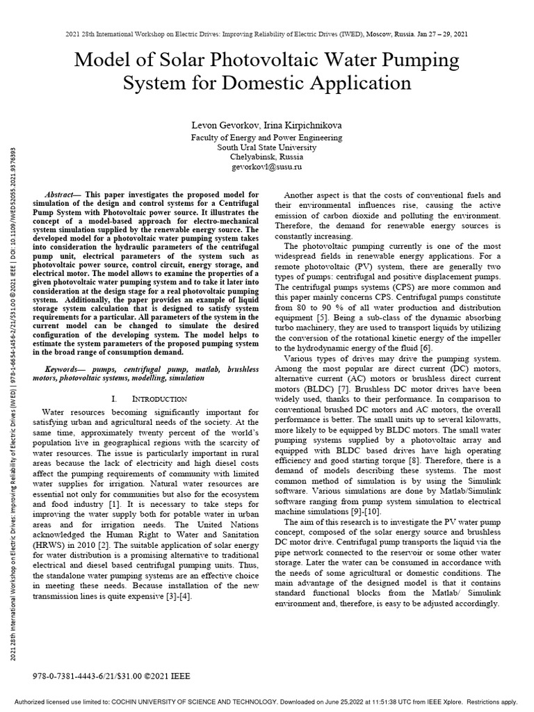 Model of Solar Photovoltaic Water Pumping System For Domestic Application | PDF | Photovoltaics ...