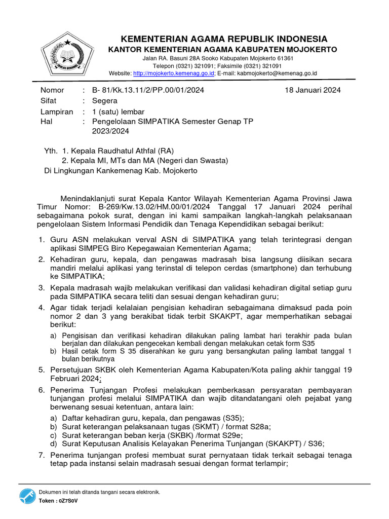 Pengelolaan SIMPATIKA Semester Genap 2023 2024 | PDF