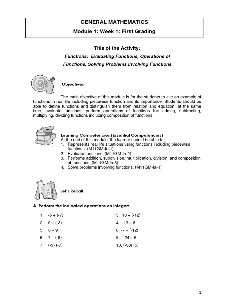 Module 1 - Week 1 - Quarter 1 - Gen Math | PDF | Function (Mathematics) | Division (Mathematics)