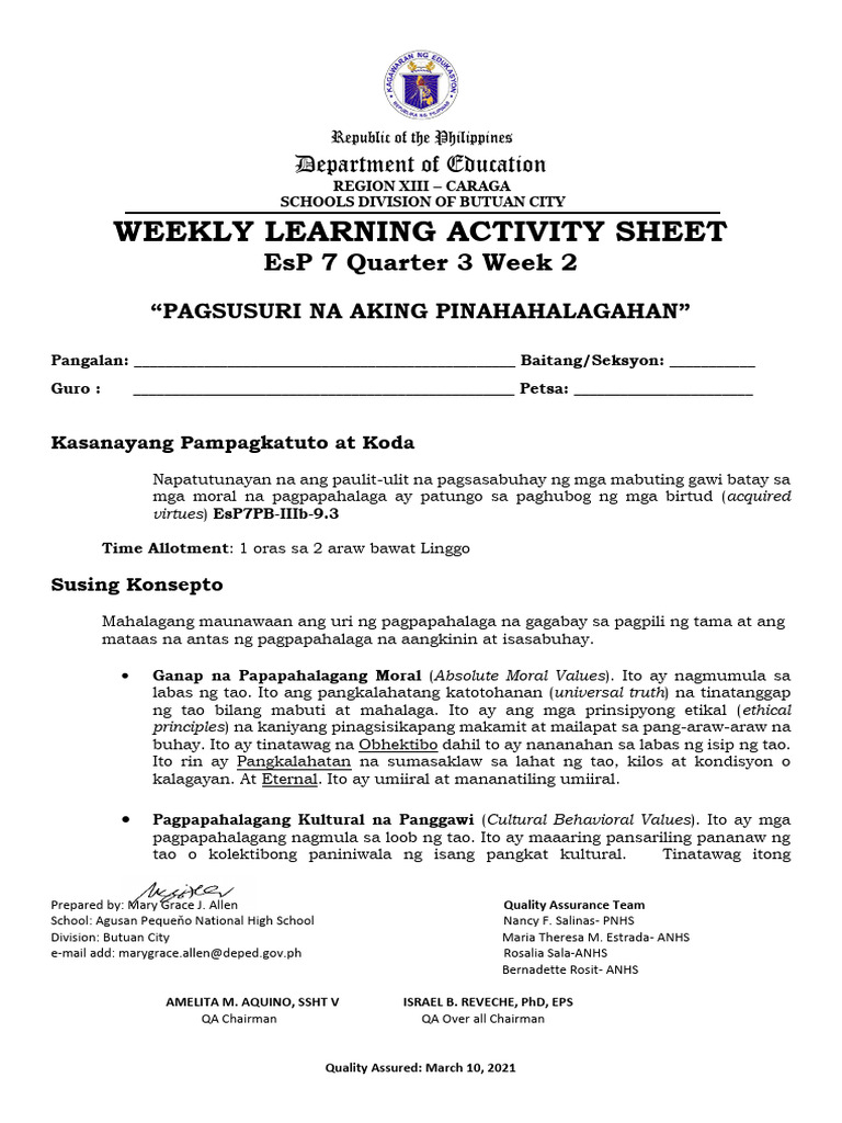 Grade 7 Wlas-Q3-Week 2-1ST Day-Edited-Final For Printing | PDF