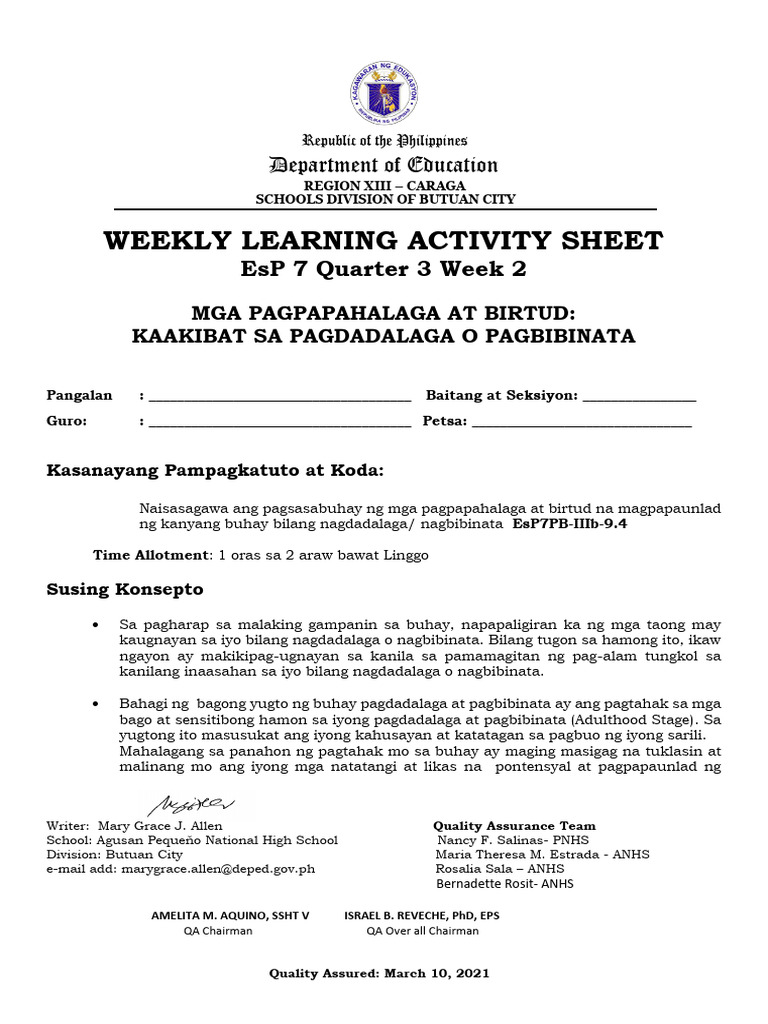 Grade 7 Wlas-Q3-Week 2-2ND Day-Edited-Final For Printing | PDF