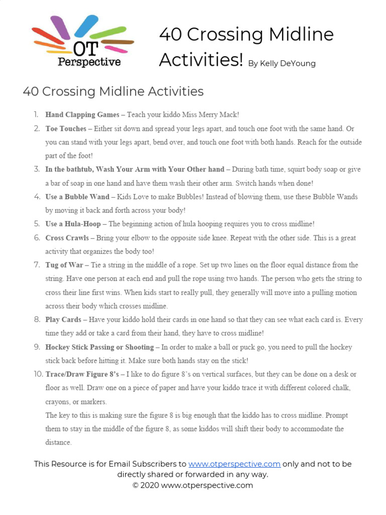 40 Crossing Midline Activities Free Printable | PDF