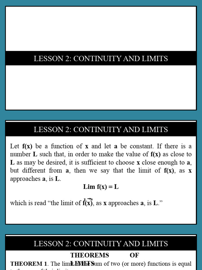 Lesson 02 Continuity And Limits Pdf Continuous Function Limit Mathematics