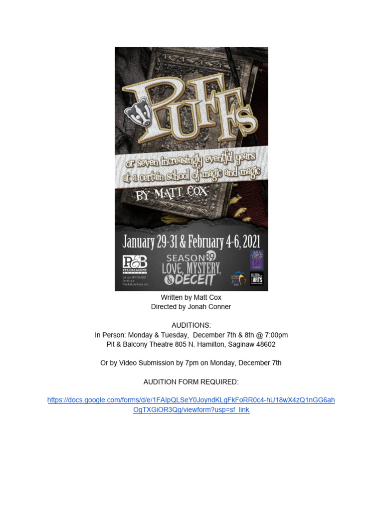 Puffs Audition Packet | Download Free PDF | Audition | Harry Potter