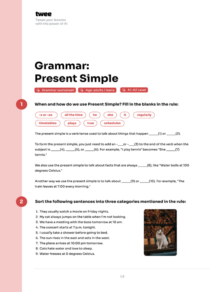 Grammar Sheet Present Simple | Download Free PDF | Verb | Subject (Grammar)