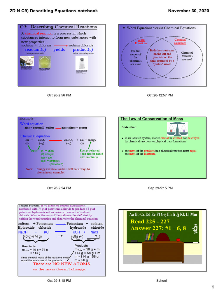 2D C9) Describing Equations | PDF | Sodium Hydroxide | Chemical Substances