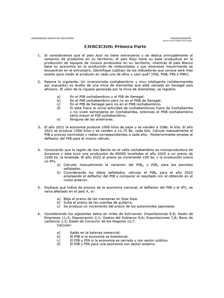 Ejercicios, Primera Parte | PDF | Finanzas y dinero | Ciencias sociales