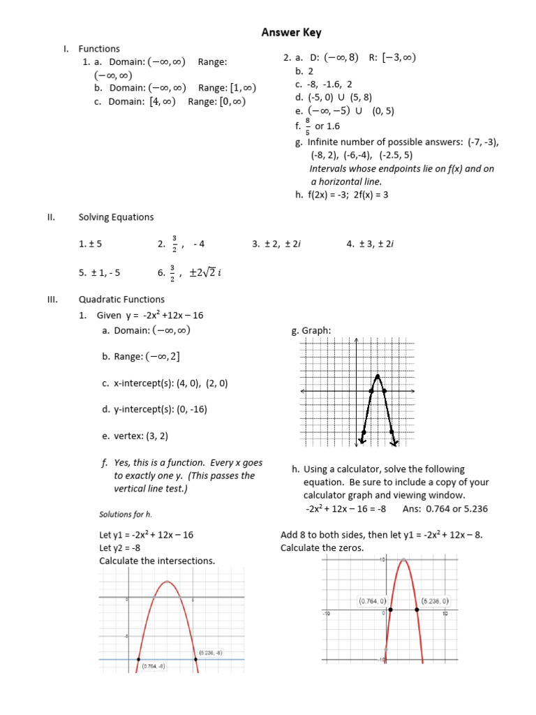 Trig-PreCalculus Summer Review Worksheet - Answer Key | PDF | Square ...