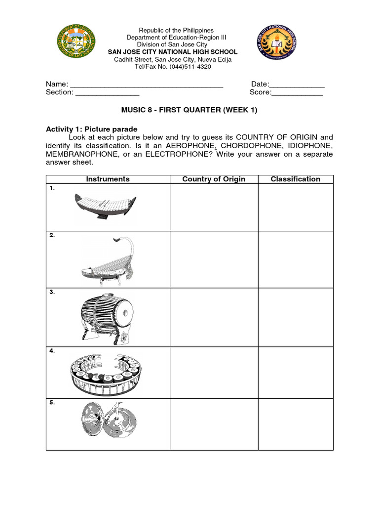 Worksheet - Music 8 - 1ST Q - Week 1-3 | PDF | Malaysia | Southeast Asia Worksheet - Music 8 - 1ST Q - Week 1-3 | PDF | Malaysia | Southeast Asia
