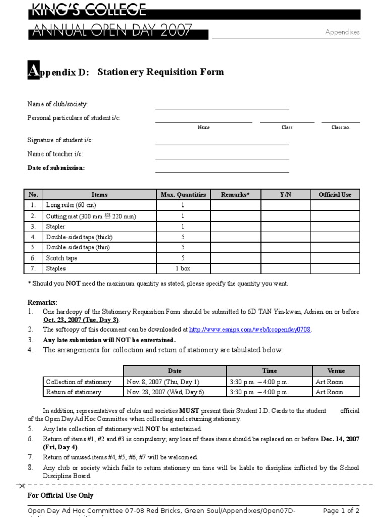 Open07D-Stationery Requisition Form | PDF | Office Equipment | Stationery