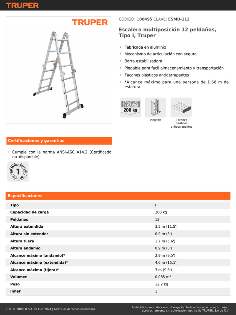 Escalera Multiposición Truper 12 Peldaños | PDF | Bienes manufacturados
