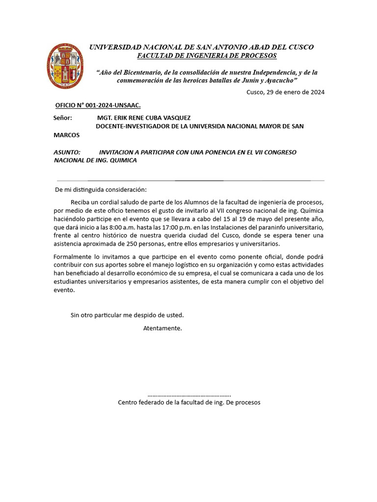 Oficio 001 Redaccion | PDF