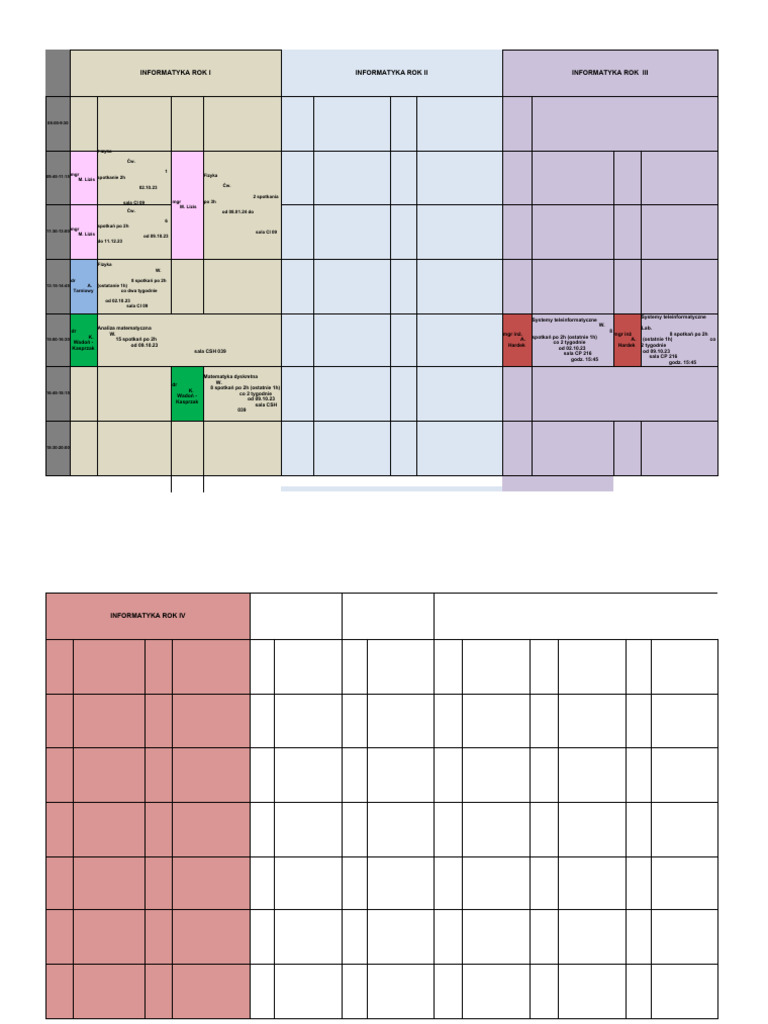 Harmonogram Informatyka S 12.10.23 | PDF