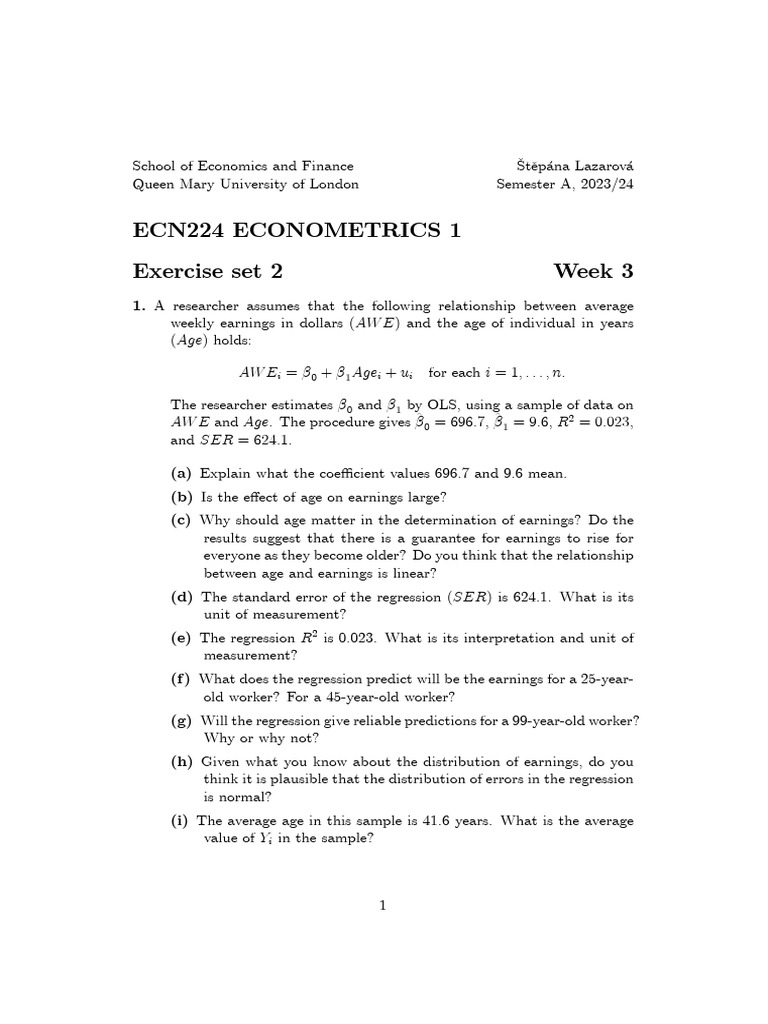 ECN224 Exe 2 | PDF | Regression Analysis | Ordinary Least Squares
