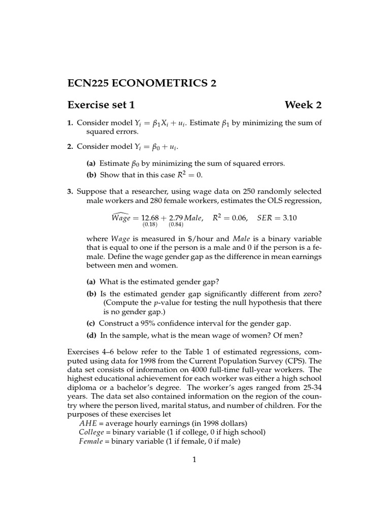 ECN225 Week2 PS | Download Free PDF | Regression Analysis | Errors And Residuals