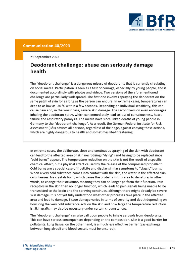 Deodorant Challenge Abuse Can Seriously Damage Health | PDF | Lung ...