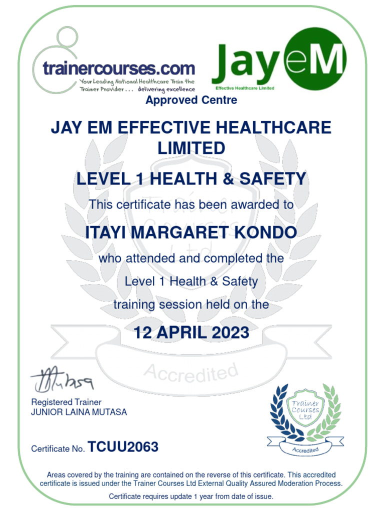 Health Safety Dual Branded Level 1 Accredited Certificate V 3.0 | PDF