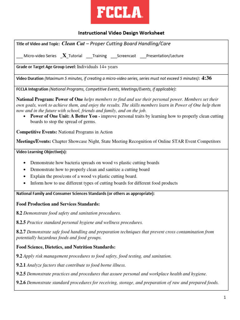 Instructional Video Design Worksheet | PDF | Food Safety