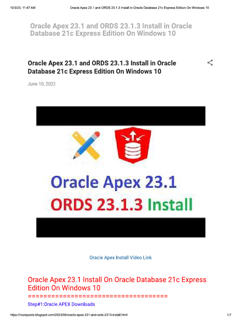 Oracle Apex 23.1 Install | PDF